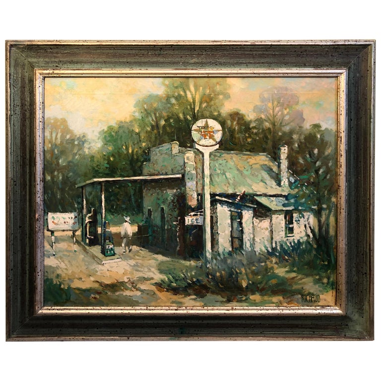Signed Southwestern Texaco Gas Station by Richaud at 1stDibs