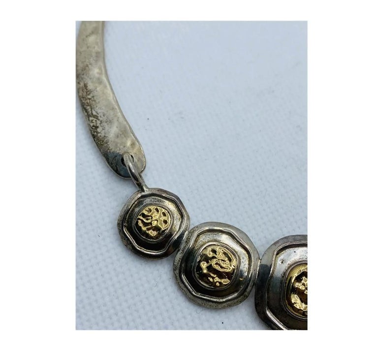 Signed Sterling Silver and 14k Gold Abstract Necklace For Sale at 1stDibs