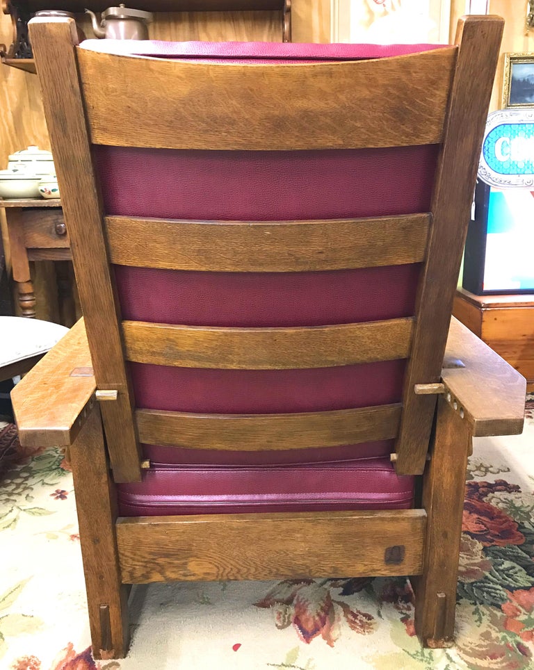Signed Stickley Oak Mission Morris Chair with Leather Pad Upholstery at ...