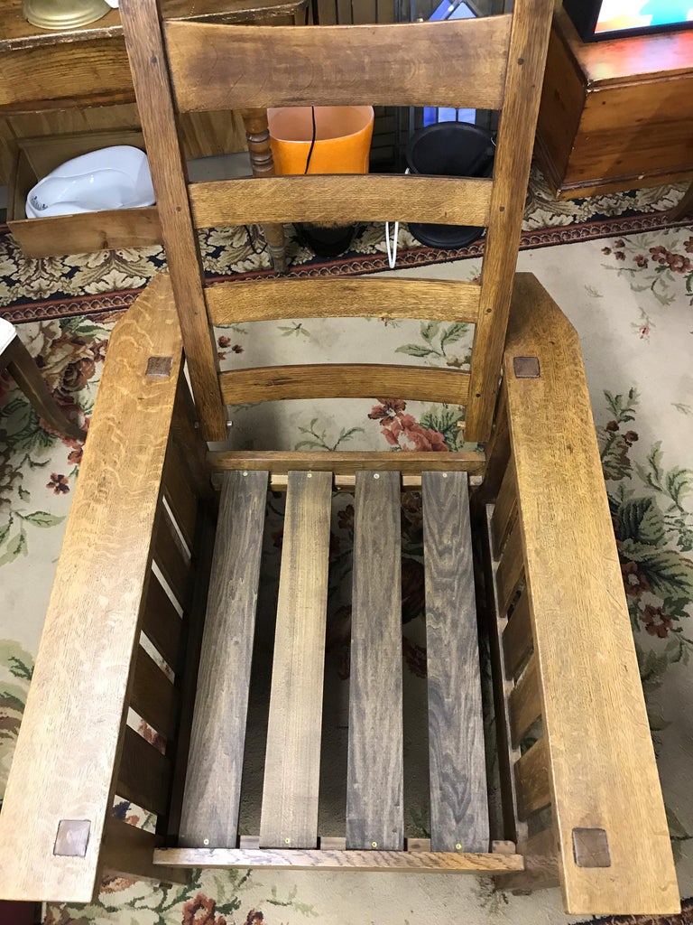 Signed Stickley Oak Mission Morris Chair with Leather Pad Upholstery at ...