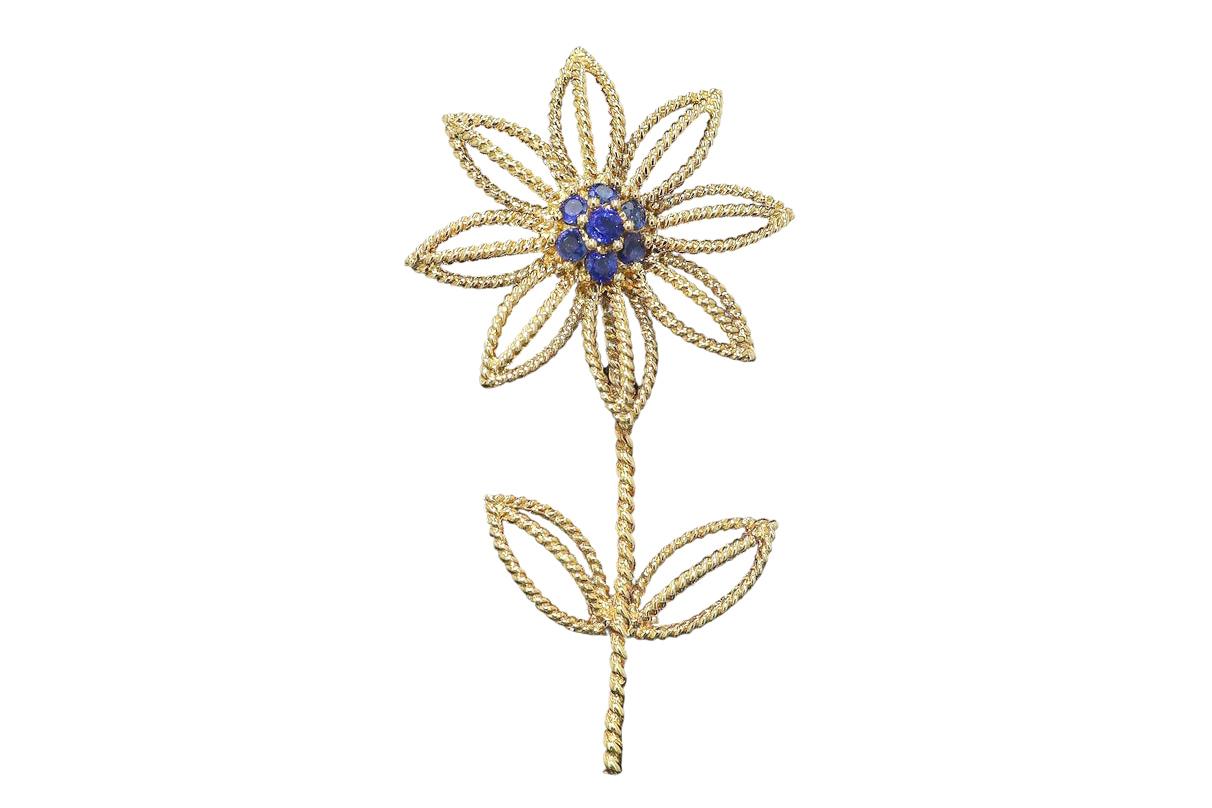 Tiffany and Co. 18K Gold and Diamond Flower Brooch For Sale at 1stDibs | gold flower pin, 18k ...