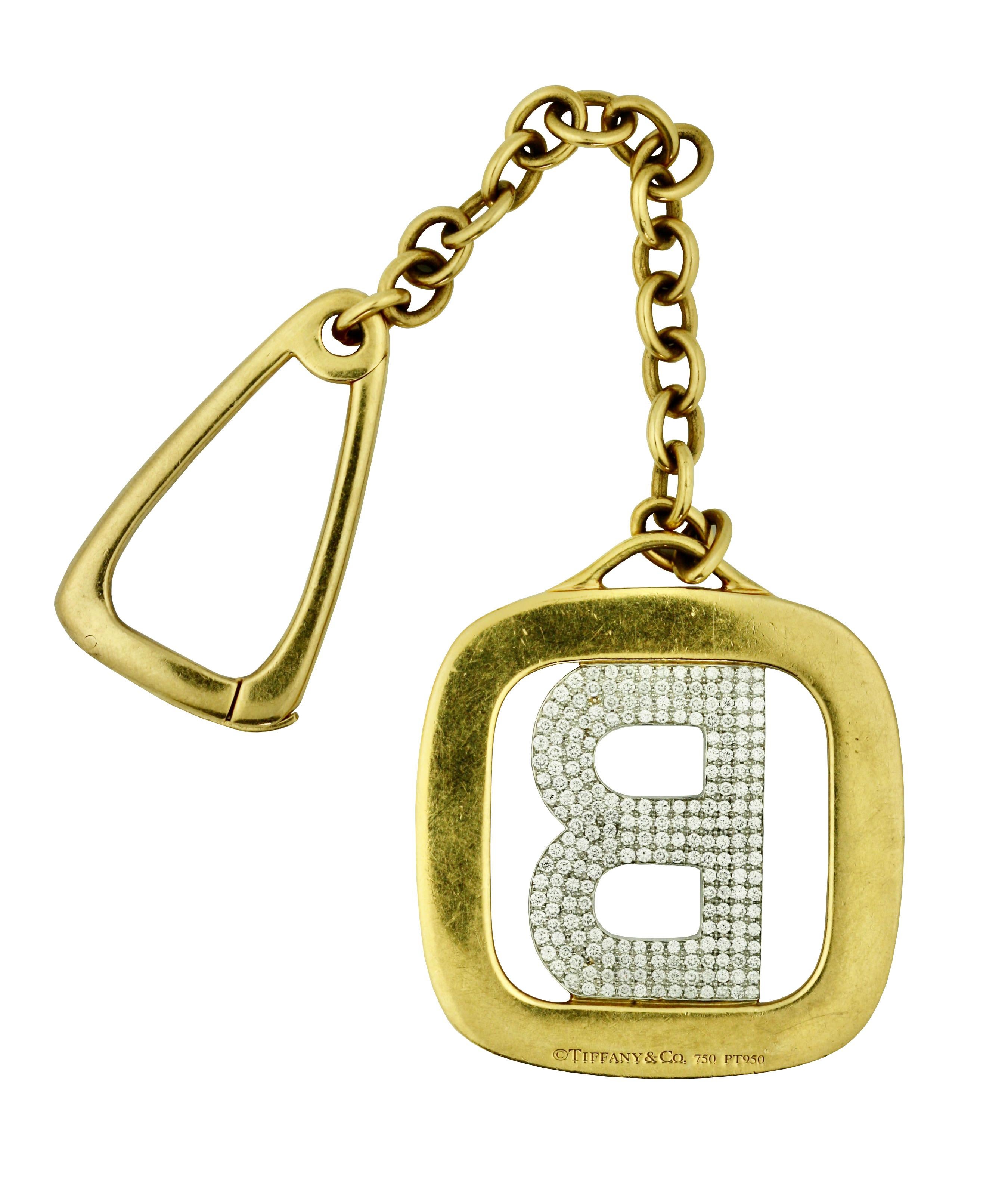Signed Tiffany and Co., 18 Kt Gold and Diamond Key Chain Designed as ...