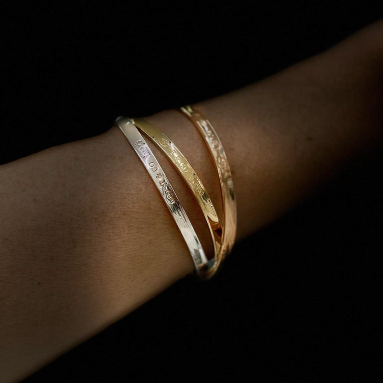 Signed Tiffany and Co 1837 Three Tone Interlock Bangle Bracelet For ...