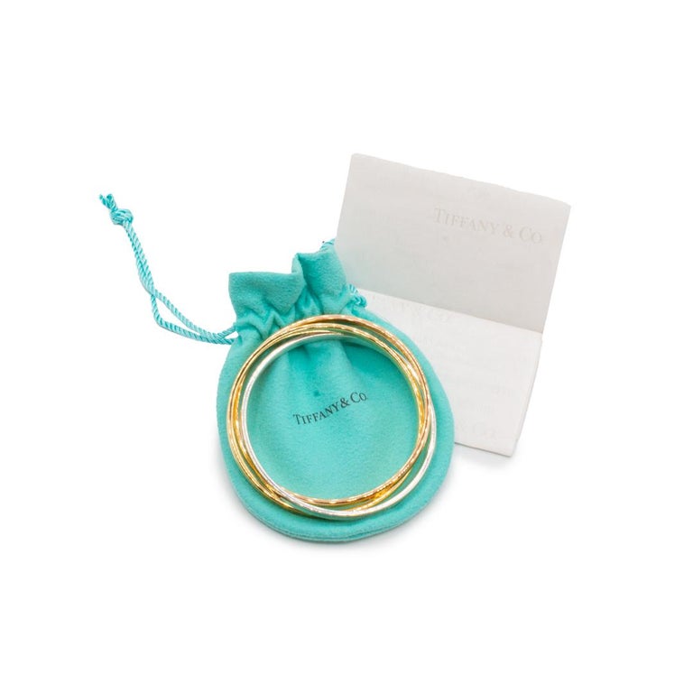 Signed Tiffany and Co 1837 Three Tone Interlock Bangle Bracelet For ...