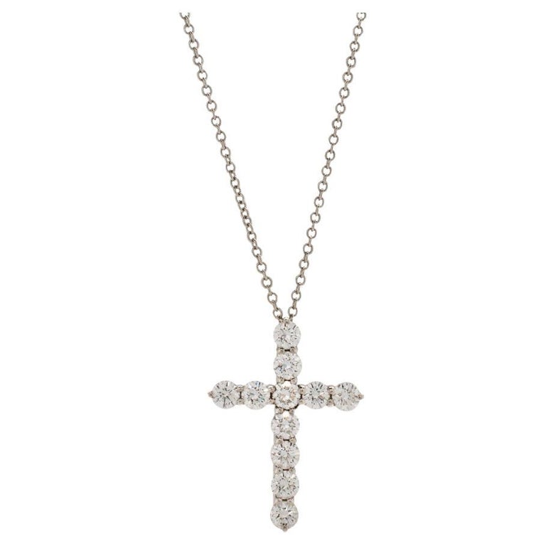 Signed Tiffany and Co Platinum Diamond Cross Pendant Necklace For Sale ...