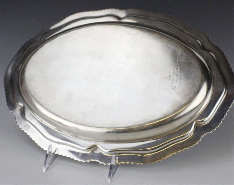 Signed Tiffany and Co Silver Soldered 14" Oval Gadroon For Sale at 1stDibs
