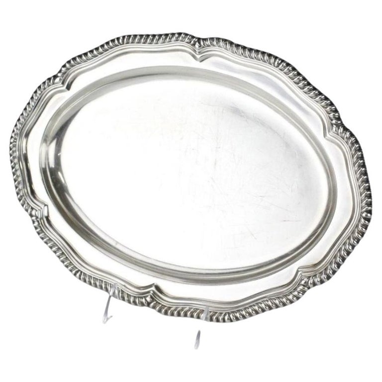Signed Tiffany and Co Silver Soldered 14" Oval Gadroon For Sale at 1stDibs