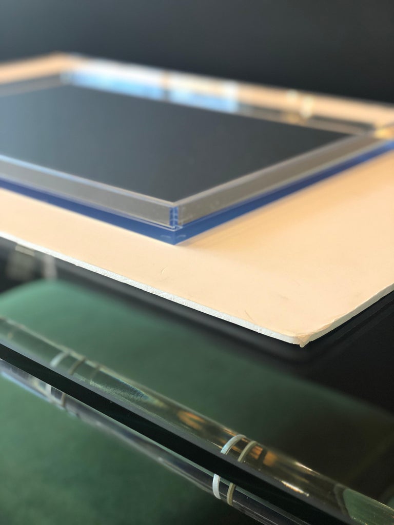 Clear Lucite with Imbedded Blue Border and Mirror Base Decorative ...