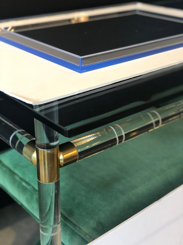 Clear Lucite with Imbedded Blue Border and Mirror Base Decorative ...