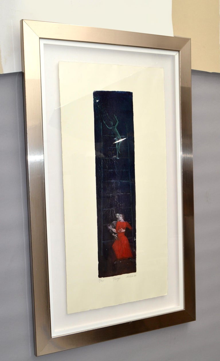 Signed Titled Tango Chrome Framed French Artist Signed Lithography ...