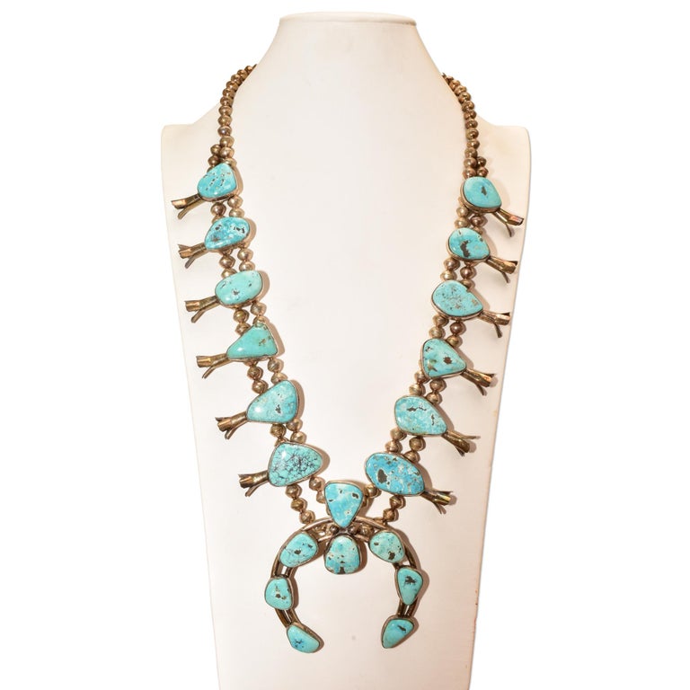 Signed Tony Garcia Native American Turquoise Squash Blossom Necklace at ...