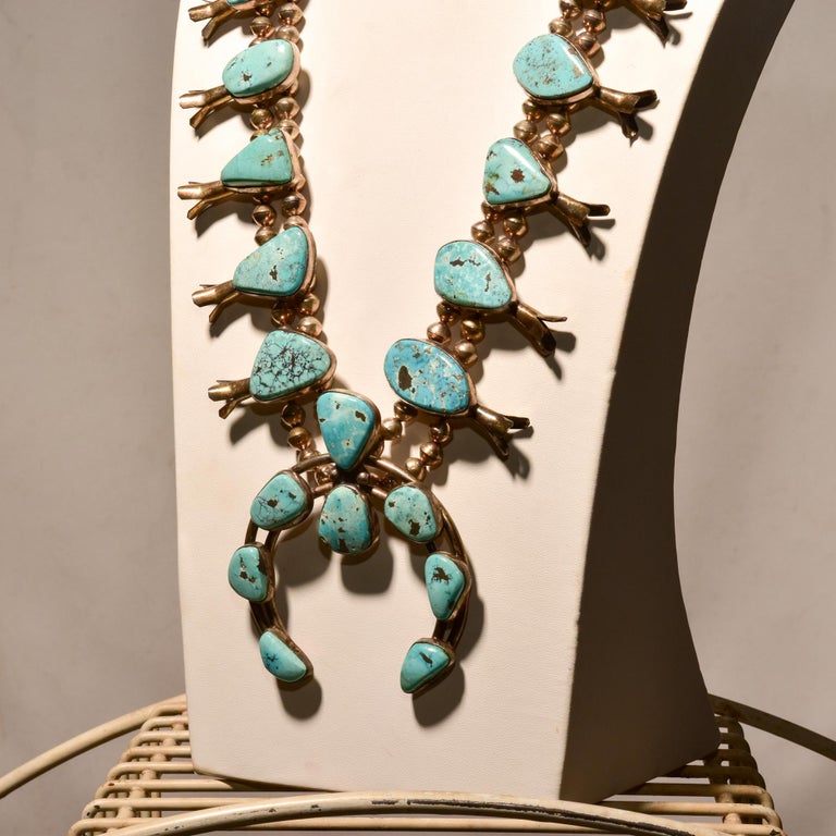 Signed Tony Garcia Native American Turquoise Squash Blossom Necklace at ...