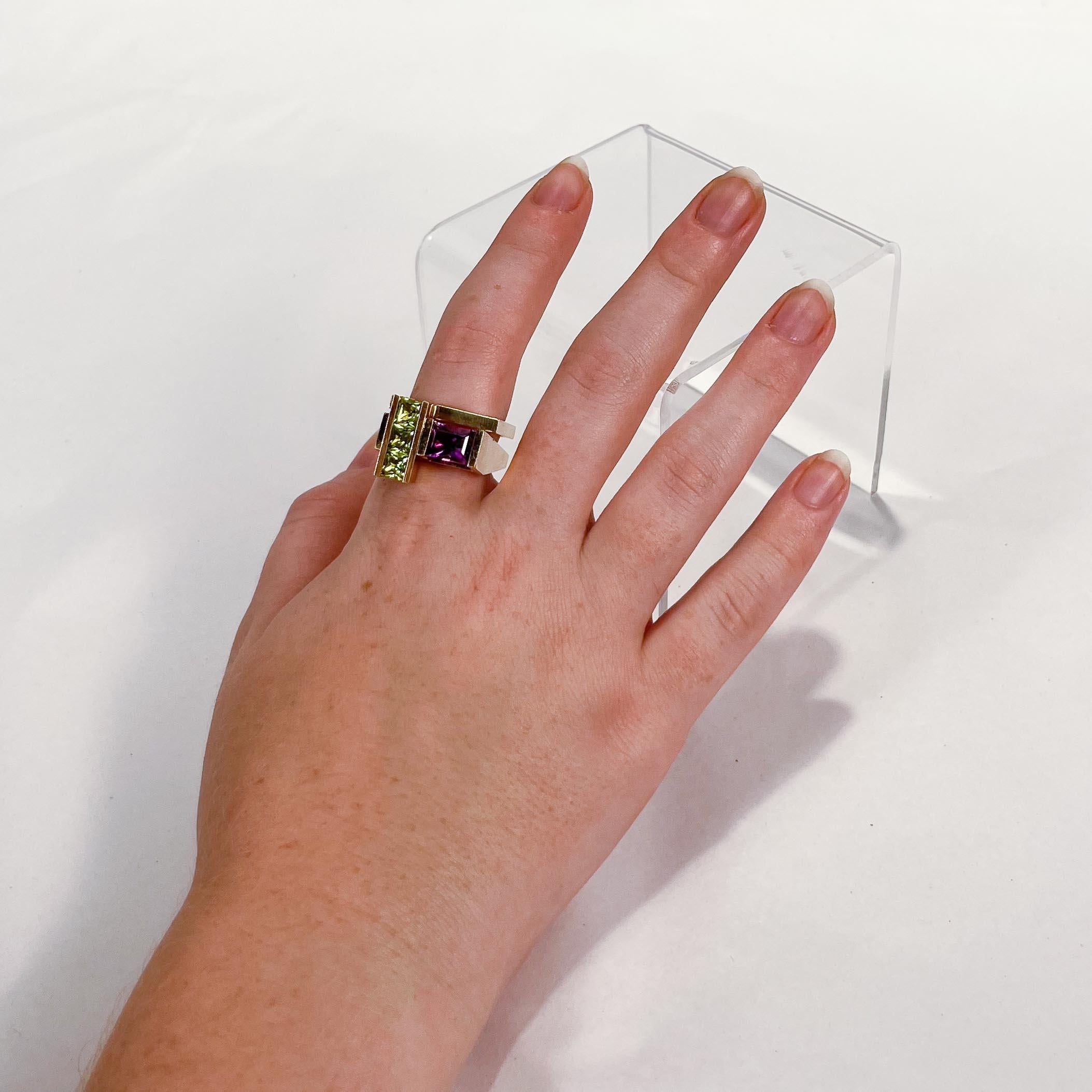 Signed Trisko 14 Karat Gold and Amethyst Cocktail Ring For Sale at 1stDibs