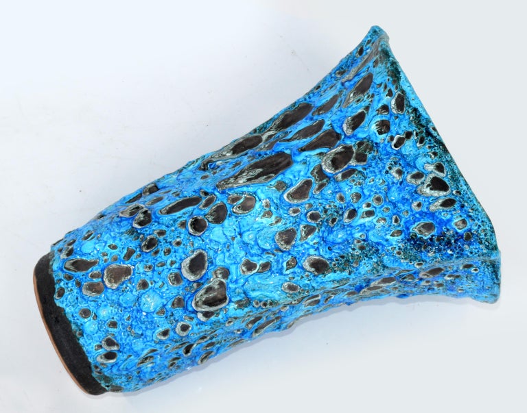 Signed Vallauris France Ceramic Pottery Glazed Blue and Black Mid ...