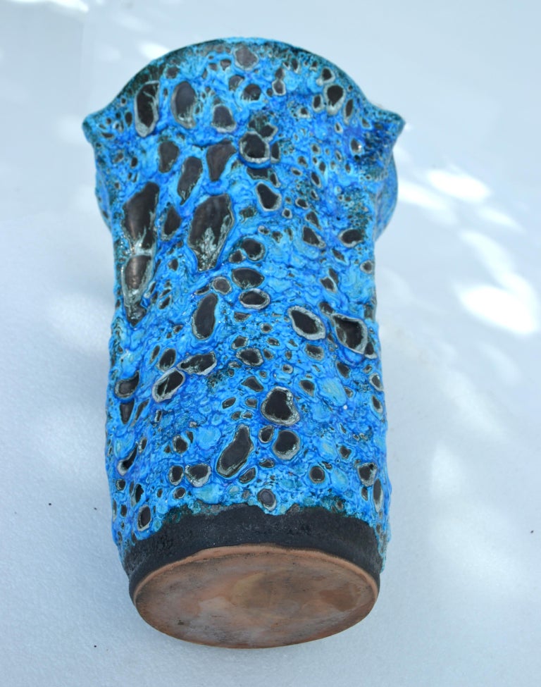 Signed Vallauris France Ceramic Pottery Glazed Blue and Black Mid ...