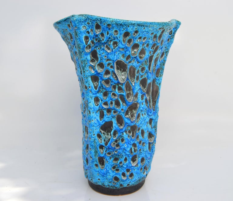 Signed Vallauris France Ceramic Pottery Glazed Blue and Black Mid ...