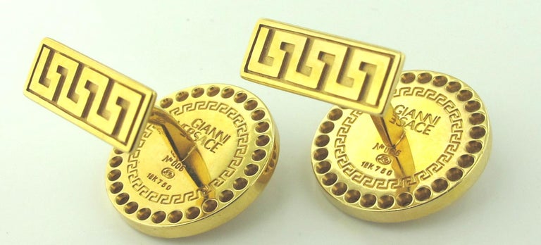 Signed "Versace" 18 Karat Yellow Gold and Diamond Cuff Links at 1stDibs