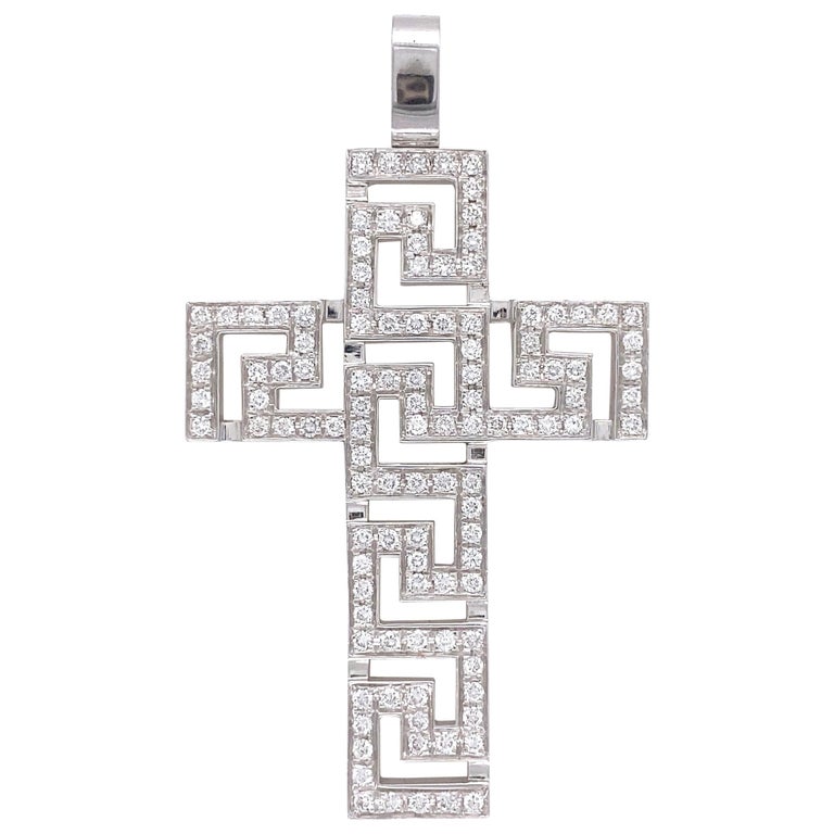 Signed VERSACE 2.10 Carat Diamond Cross Gold Pendant Estate Fine ...