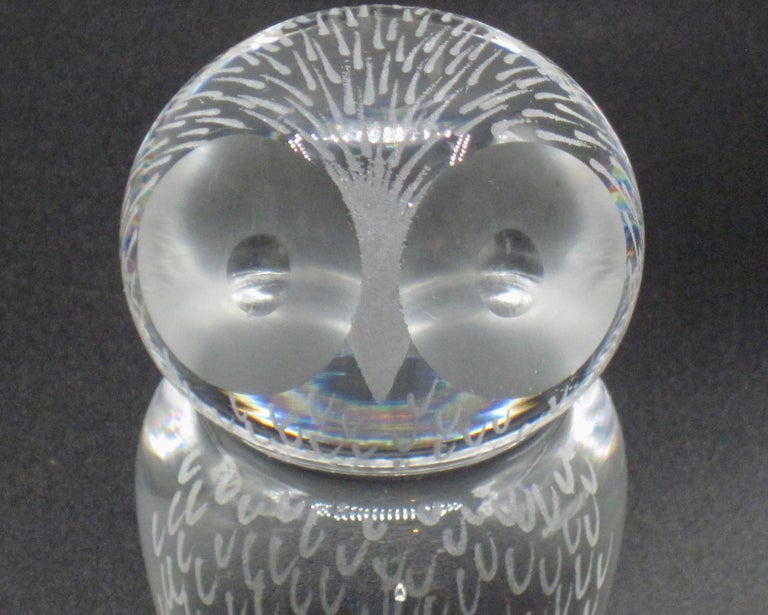 Signed Vicke Linstrand for Kosta Crystal Owl Paperweight For Sale at ...