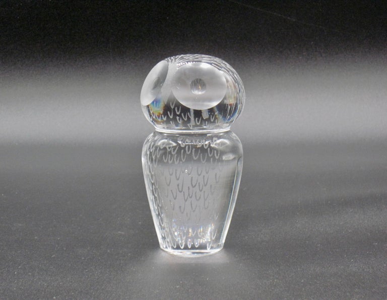 Signed Vicke Linstrand for Kosta Crystal Owl Paperweight For Sale at ...