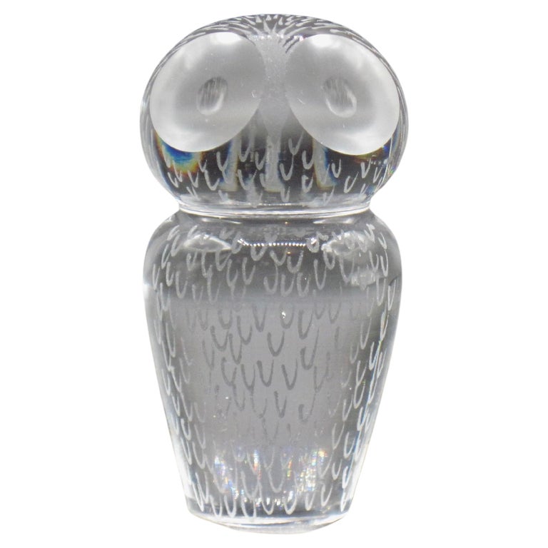 Signed Vicke Linstrand for Kosta Crystal Owl Paperweight For Sale at ...