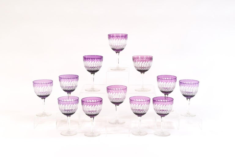 Signed Webb 36 Pc Set Hand Blown Amethyst Cut to Clear Crystal Stemware ...