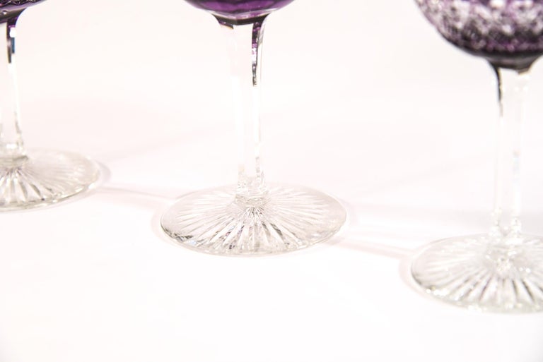 Signed Webb 36 Pc Set Hand Blown Amethyst Cut to Clear Crystal Stemware Service For Sale at 1stDibs
