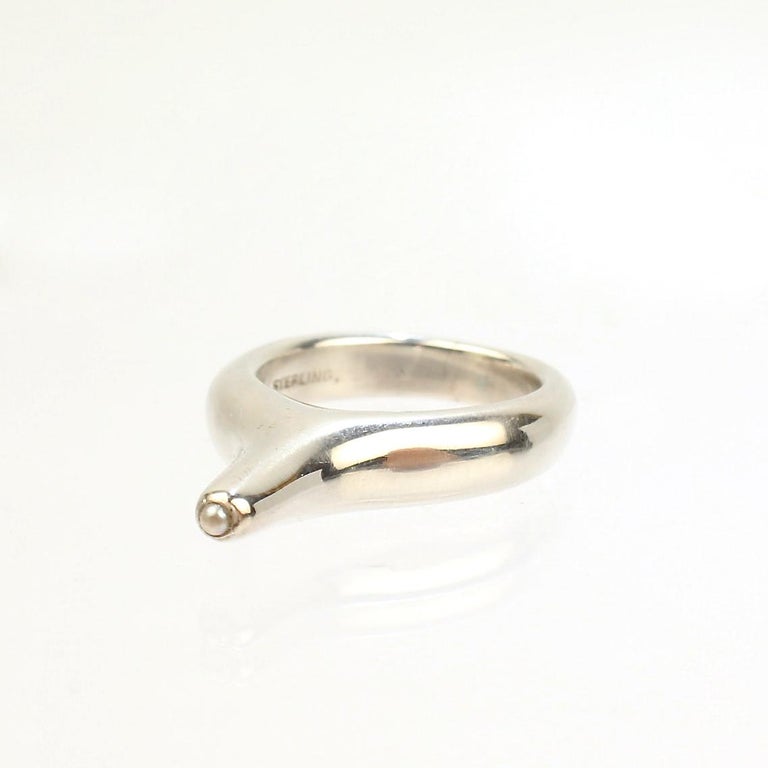 Signed Wesley Emmons High Profile Modernist Sterling Silver and Pearl ...