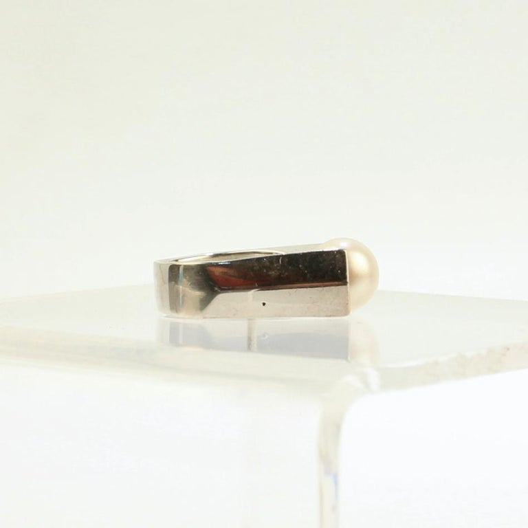 Signed Wesley Emmons Modernist Sterling Silver and Round Pearl Ring For ...