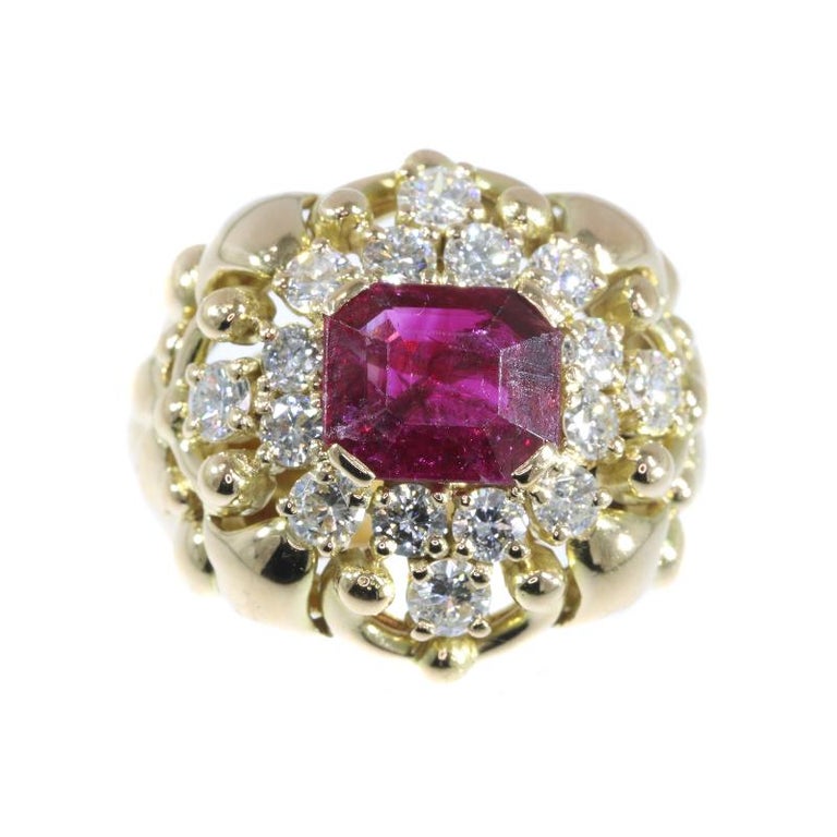 Signed Wolfers 6 Carat Untreated Ruby and Diamond Cocktail Ring, 1950s ...
