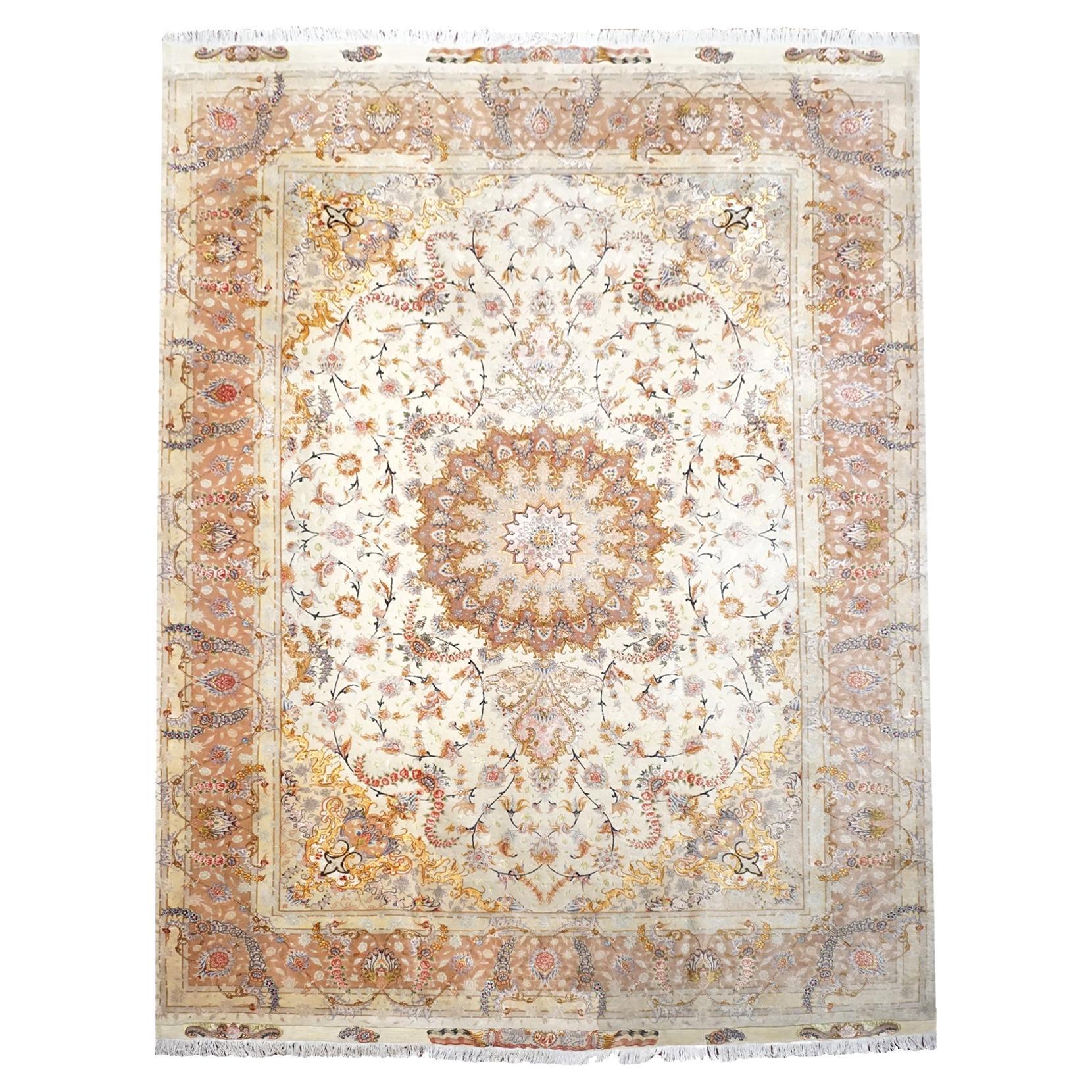 Signed Wool and Silk Tabriz For Sale at 1stDibs