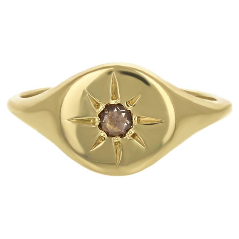 Signet Burst Ring 18kt Yellow Gold with Rustic Diamond For Sale at 1stDibs