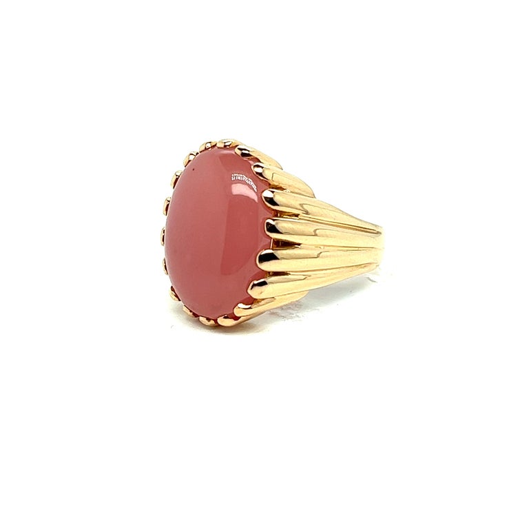 Signet Ring Guava Quartz Cabochon Rose Gold For Sale at 1stDibs