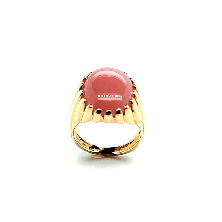 Signet Ring Guava Quartz Cabochon Rose Gold For Sale at 1stDibs