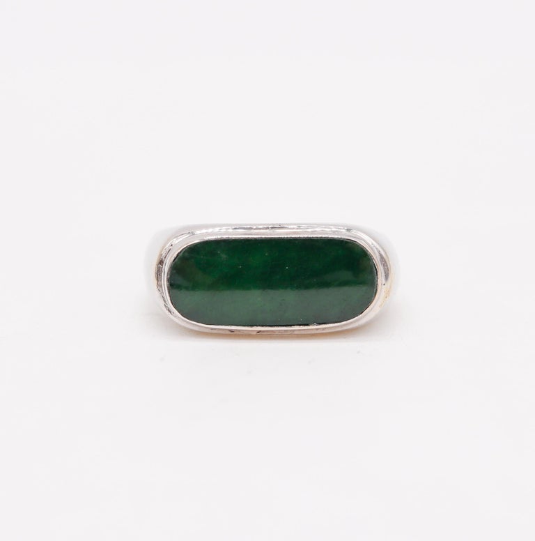 Signet Ring in 18Kt White Gold with 1.38 Cts Carved Imperial Green ...