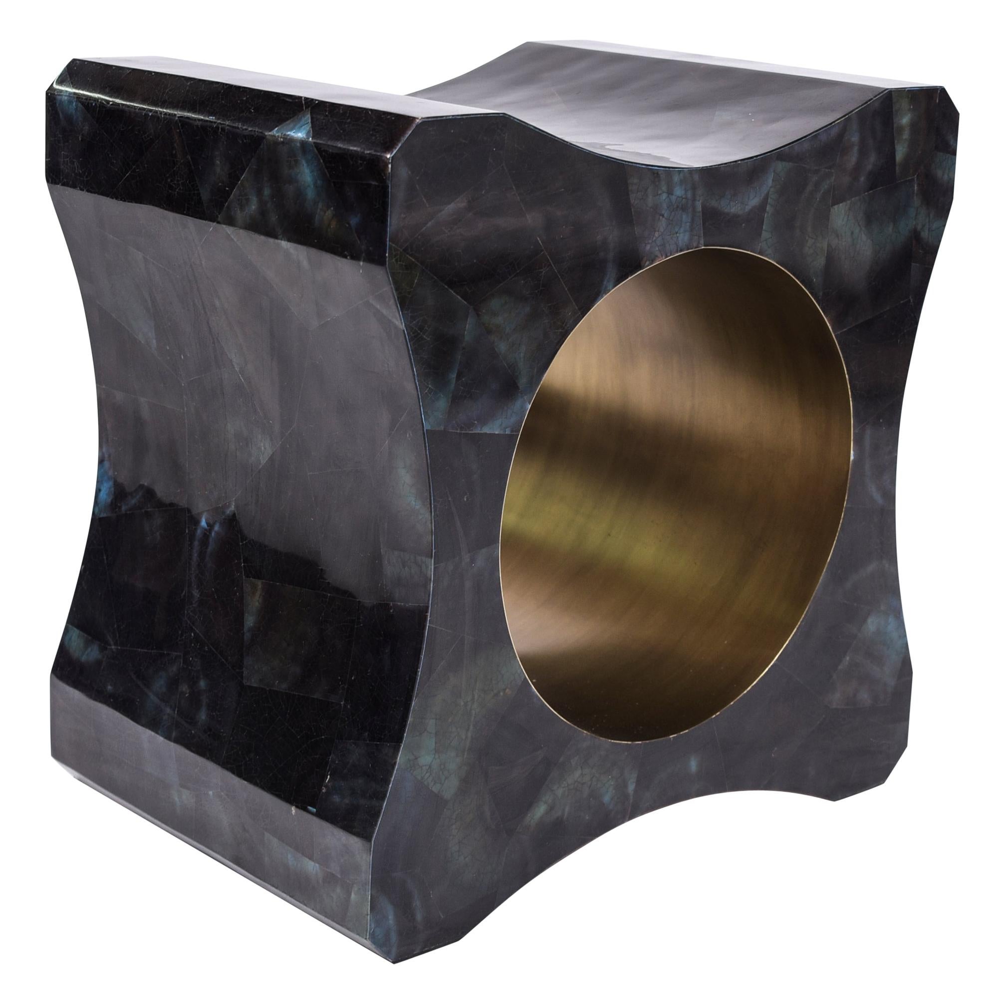 Signet Stool in Blue Pen Shell and Bronze-Patina Brass by Kifu Paris at ...