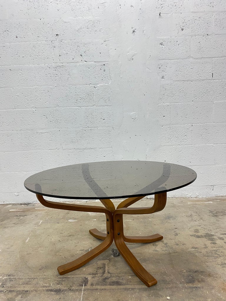 Sigurd Ressell Falcon Coffee Table with Round Smoked Glass Top for ...
