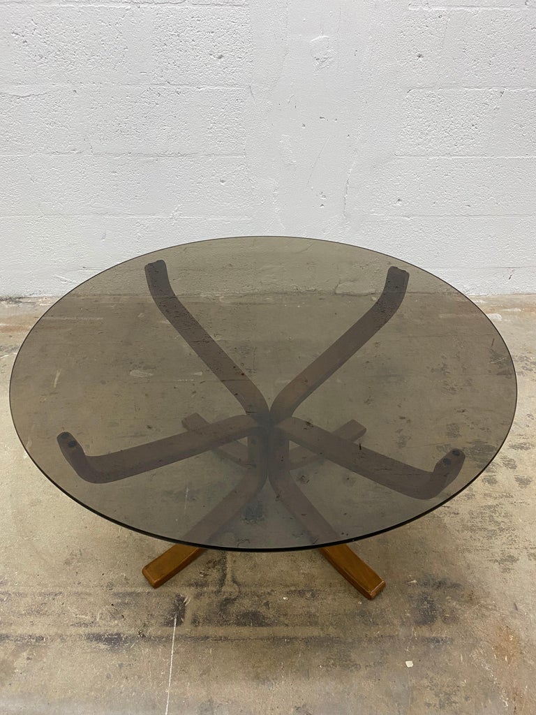 Sigurd Ressell Falcon Coffee Table with Round Smoked Glass Top for ...