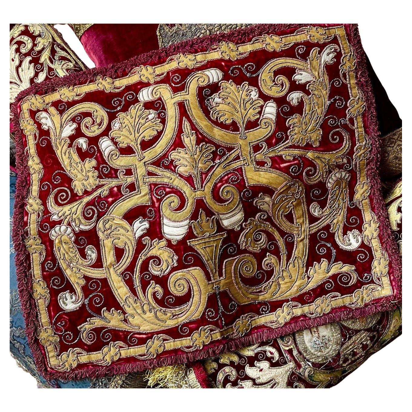 Antique Embroidered Silk Banners PAIR For Sale at 1stDibs