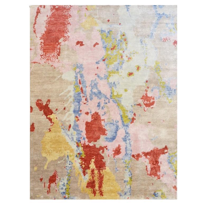 Abstract Silk and Wool Rug, Design in Soft Colors over White and Gray ...