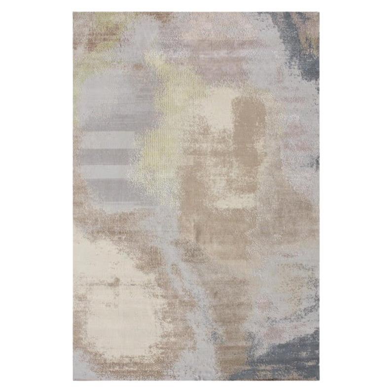 Contemporary Abstract Cream, Gold and Grey Wool and Silk Rug For Sale ...
