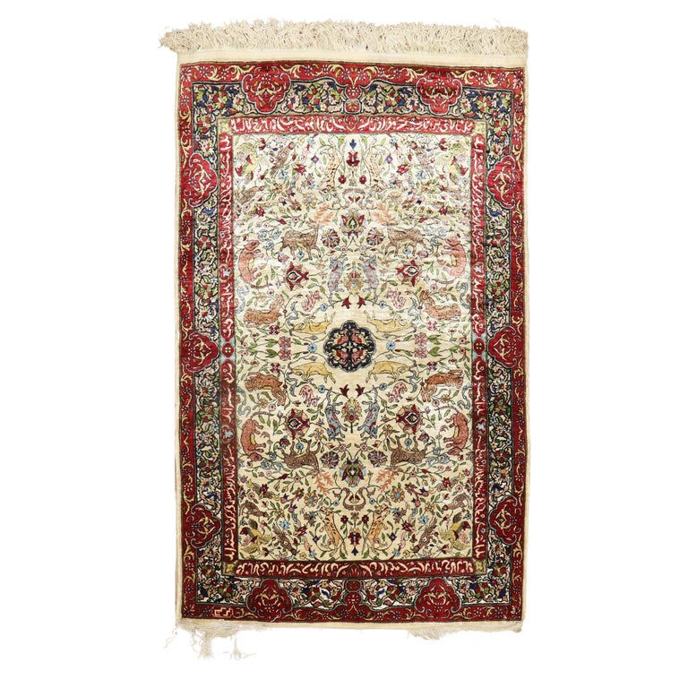 Silk Animal Motif Herekeh Rug For Sale at 1stDibs
