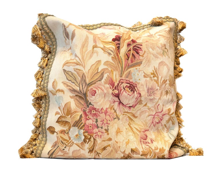 Aubusson Cushion Cover, French Style Handmade Floral Needlepoint Pillow ...