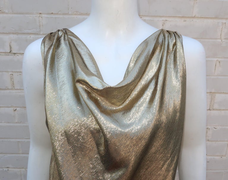 Silk Blend Gold Lamé Draped Disco Top, 1970’s For Sale at 1stDibs