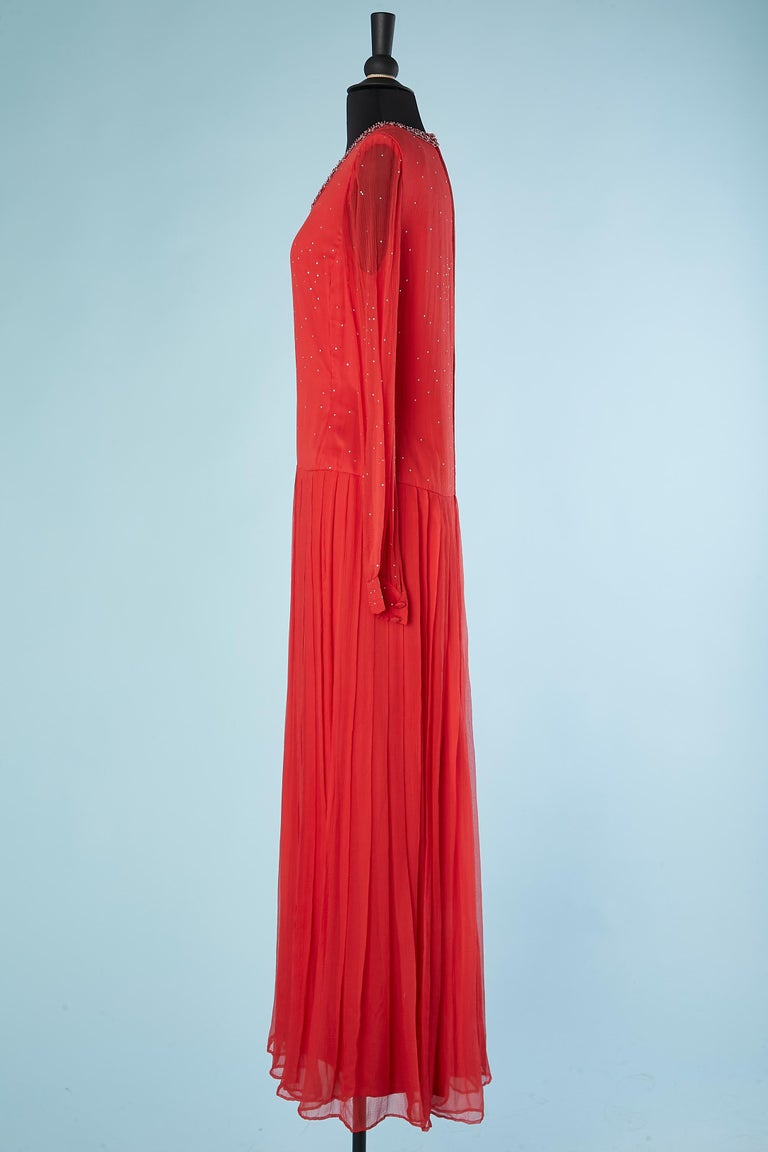 Silk chiffon evening dress with beadwork and rhinestone André Laug For ...
