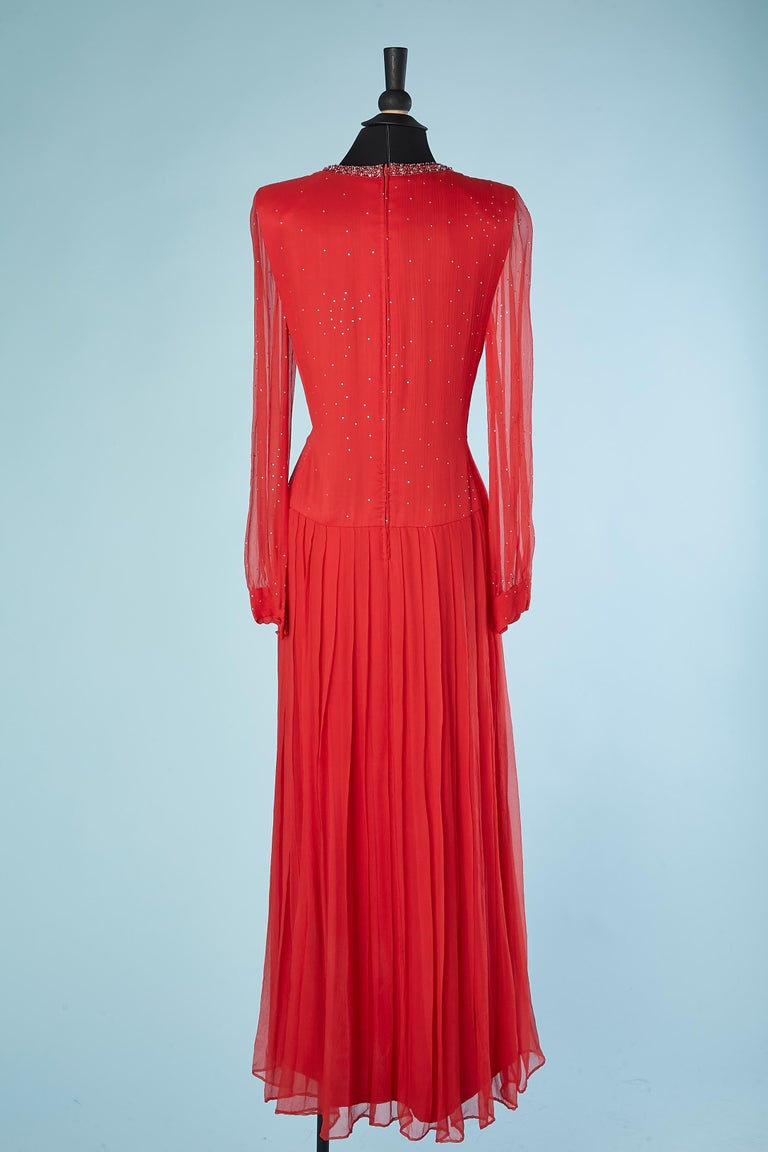 Silk chiffon evening dress with beadwork and rhinestone André Laug For ...