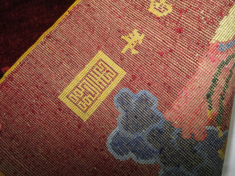 Silk Chinese Red Pictorial Rug For Sale at 1stDibs | red rugs
