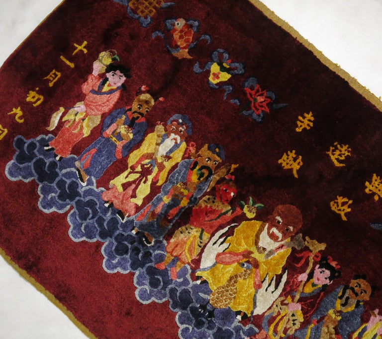 Silk Chinese Red Pictorial Rug For Sale at 1stDibs | red rugs