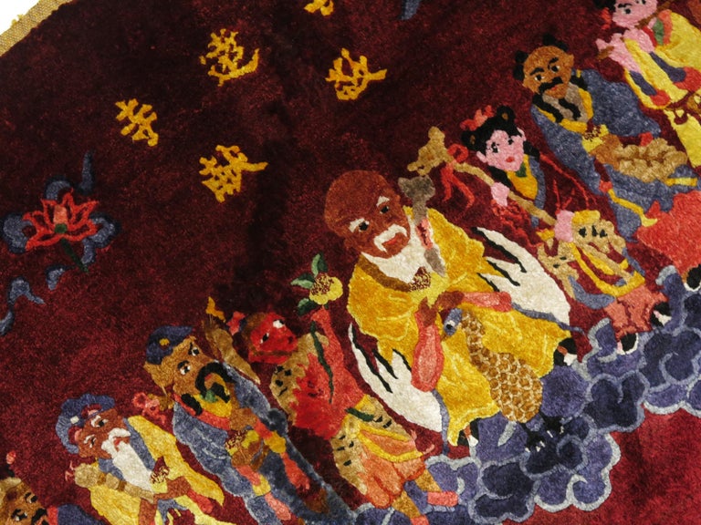 Silk Chinese Red Pictorial Rug For Sale at 1stDibs | red rugs