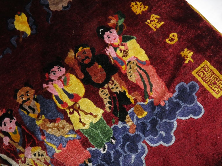 Silk Chinese Red Pictorial Rug For Sale at 1stDibs | red rugs